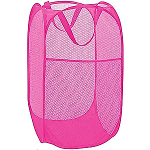 Deluxe Strong Mesh Pop up Laundry Hamper Basket with Side Pocket for Laundry Room, Bathroom, Kids Room, College Dorm or Travel Blush