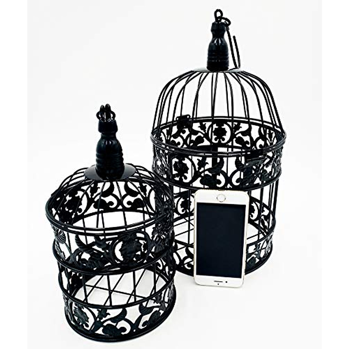 PET SHOW Round Birdcages Wedding Gift Cards Holder Metal Wall Hanging Bird Cage for Small Birds Party Indoor Ourdoor Decoration 10.6“ Black Pack of 1