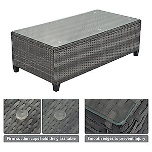 Merax 8-Pieces Outdoor Wicker Round Sectional Curved Sofa Set with Rectangular Coffee Table, PE Rattan Water-Resistant and UV Protected, Movable Cushion, Half-Moon Style, Grey_8Pcs