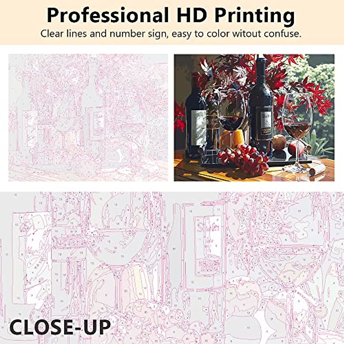 TUMOVO DIY Paint by Number for Adults, Wine Paint by Numbers, Grape Adult Paint by Numbers Kits on Canvas, 16X20 Inch Maple Leaf Paint by Numbers for Beginner, Flameless Canvas Wall Decor