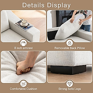 ELUCHANG Convertible Sectional Sofa, L Shaped Couch, Natural Linen Fabric Sofa Couches with Extra Deep Seats, Big Comfy Couch Upholstered Modern Couch Sofa Corner Sofa for Living Room, Office, Ivory