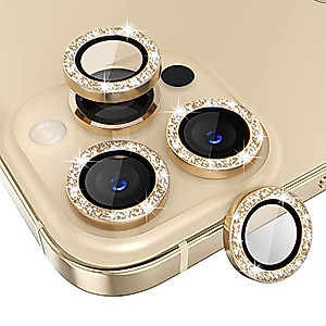 Choiche [3+1] for iPhone 13 Pro/iPhone 13 Pro Max Camera Lens Protector Bling, 9H Tempered Glass Camera Cover Screen Protector Metal Ring Decoration Accessories (Glitter-Gold)