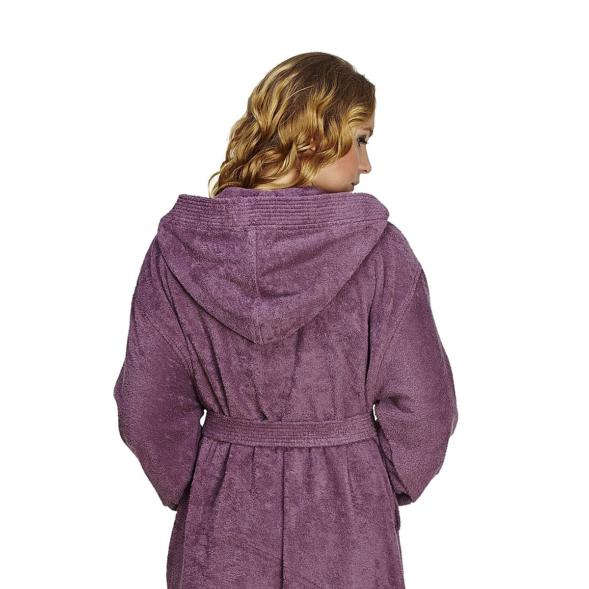 Arus Womens Pacific Long Style Full Length Robe Hooded Turkish Cotton Plum X-Large