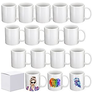 Yahenda 16 Pack Sublimation Mugs 11 oz Blank Coffee Mugs White DIY Coated Ceramic Cup Blank Mugs Bulk Drinking Cups White Ceramic Sublimation Mugs with Large Handle White Gift Box for Coffee Tea Milk