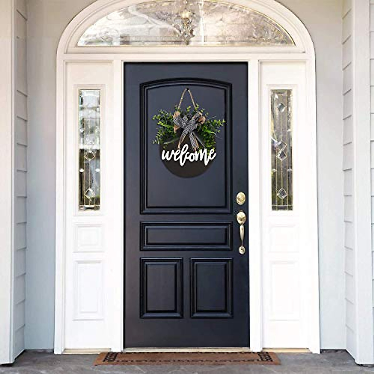 POETIC WREATH Welcome Sign Welcome Front Door Round Wood Sign Hanging Welcome Sign for Farmhouse porch Spring Welcome Sign Front Door Decoration （Blackboard welcome）