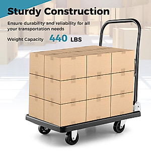 Toolsempire Foladable Push Cart Dolly, 440 lbs Heavy Duty Moving Platform Hand Truck with 360° Swivel Wheels, Moving Flatbed Cart Platform Dolly Cart for Groceries, Warehouse