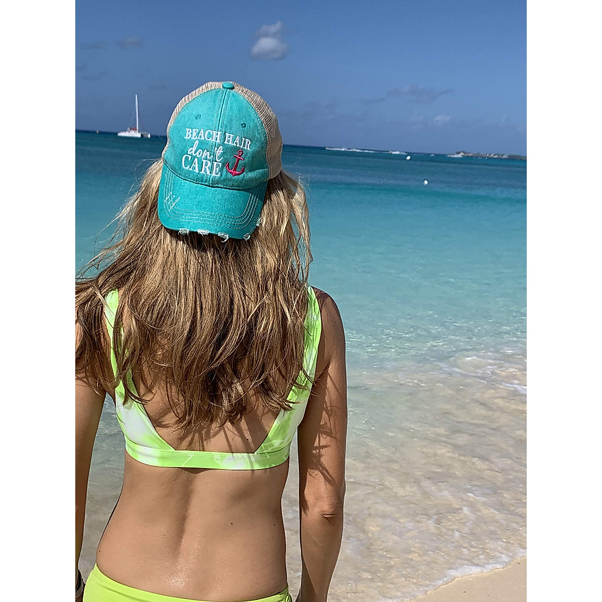 KATYDID Beach Hair Don’t Care Baseball Cap - Trucker Hat for Women - Stylish Cute Beach Hats for Women (Gray Mint)
