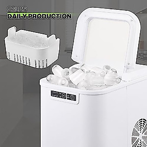 Magshion Ice Maker Countertop with Self-Cleaning, 26lbs/24H, Bullet-Shaped Ice (2 Sizes), Digital Display & Timer, 1.8lbs Ice Storage Capacity, Ice Cube Maker Machine for Home & Kitchen (White)