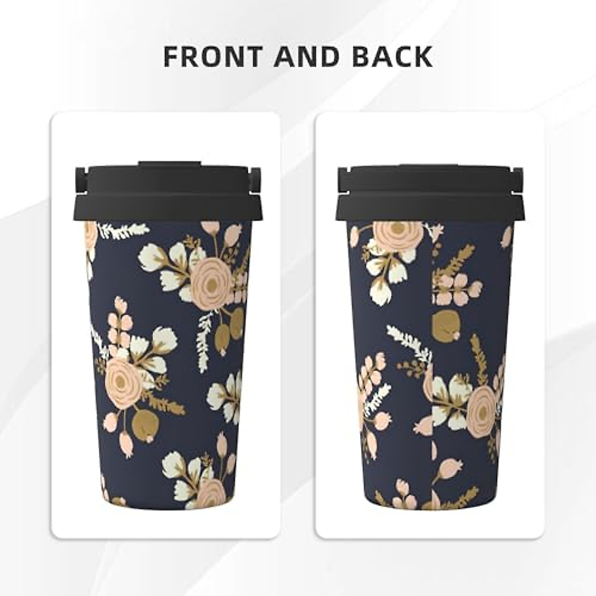 WANGXUEE Rose Floral Pattern Flower Drawn Print 500ml Stainless Steel Travel Tumbler Double Wall Vacuum Insulated Coffee Mug