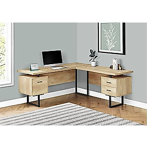 Monarch Specialties 7613 Computer Desk, Home Office, Corner, Left, Right Set-up, Storage Drawers, 70" L, L Shape, Work, Laptop, Metal, Laminate, Natural, Black Desk-70 R Face, 71" L x 71" W x 30" H
