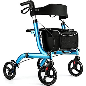 RINKMO Rollator Walkers for Seniors- Rollator Walker with Seat 8" Wheels- Easy Folding Senior Walker with Backrest- Lightweight Mobility Walking Aid for Adult Elderly, Aluminum Frame, Blue