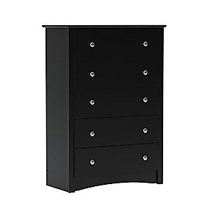 Prepac Sonoma 5-Drawer Chest for Bedroom, 16" D x 31.5" W x 45.25" H, Black