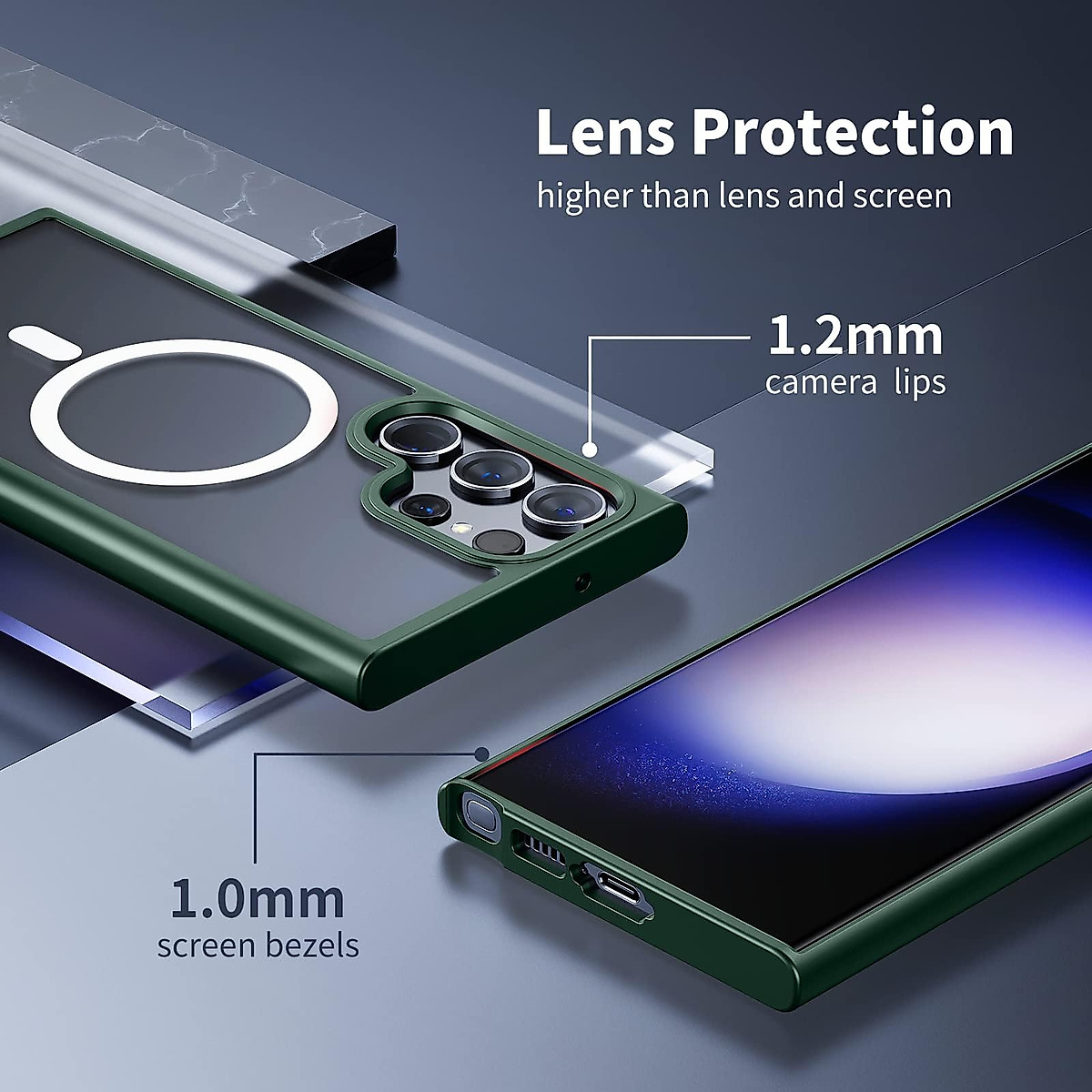 ANNGELAS for Samsung Galaxy S23 Ultra Mag-safe Case,Slim Shockproof Protective Cover with Magnetic,Frosted Hard Back Soft Silicone TPU Bumper Phone Case Compatible Galaxy S23 Ultra 6.8inch,Matte Green