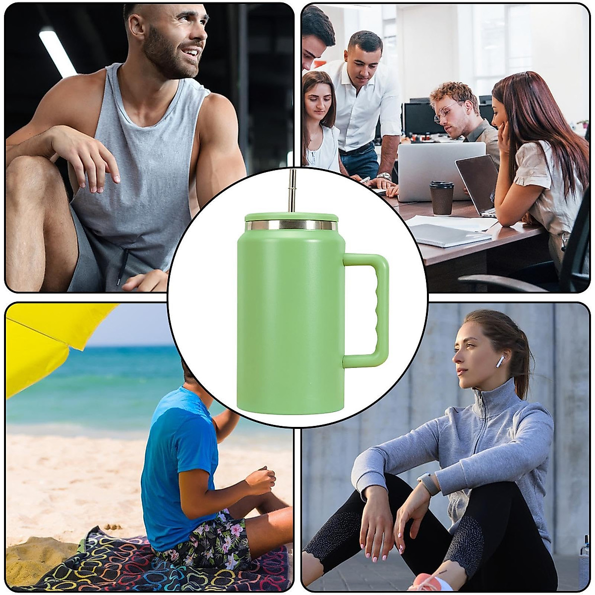 Insulated Water Mug, 50 Oz reusable tumbler, Mug with Straw Handle for High Capacity Drinks, Stainless Steel Coffee Cup with Lid Used for Cold and Hot Beverages Offices Home Travelling and Hotel