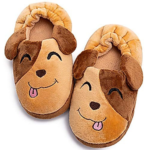 eccbox Toddler Boys Girls Cute Slippers Unicorn Fluffy Fuzzy Winter Warm Slippers Cartoon Animal Plush Indoor House Slip-on Shoes (Brown Dog, numeric_7_point_5)