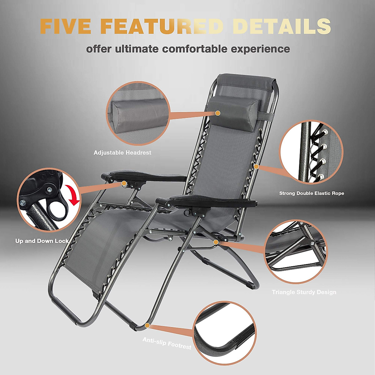 KARMAS PRODUCT Zero Gravity Chairs Set of 2 Reclining Outdoor Lounge Patio Chairs for Garden Beach Gray (Gray)…