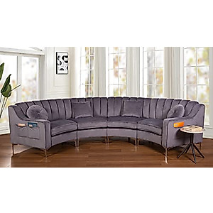 Legend Furniture Velvet Modular sectional Curved Round-Shaped Semi-Circular for Living Room Big Couches Sofas, 142", Grey