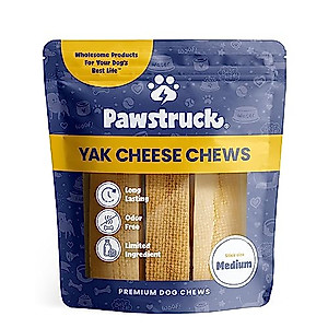 Pawstruck Himalayan Yak Dog Chew Pet Food (3-4 oz. Pieces, 3 Pack) Natural Yak & Cow Milk/Cheese from Himalayas Long-Lasting, Jumbo Treat for Dog, Best Thick Chew Stick, 4 Ounces