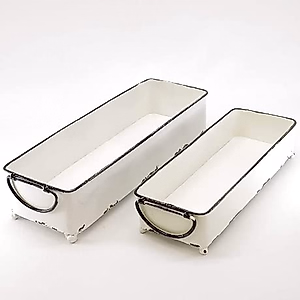 LARGE Rustic White Rectangle Metal Bin - 16.5'' Long - Great for Display or Storage - Silvercloud Trading Co., White with Black