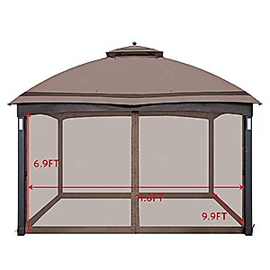 EasyLee Gazebo Universal Replacement Mosquito Netting 10x12, 4-Panel Screen Walls for Outdoor Patio with Zipper, Mosquito Net for Tent Only (Brown)