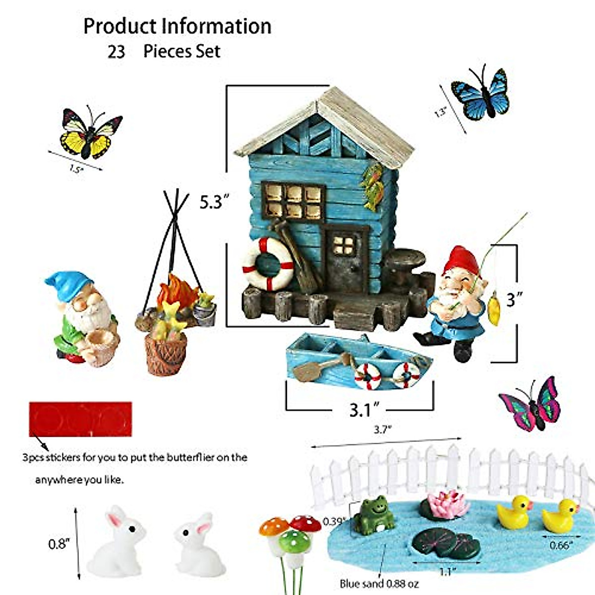 BangBangDa Miniature Fairy Garden Gnomes Decoration – Small Figurines Statue Accessories Gnome House for Outdoor Indoor Home Yard Patio Decor Ornaments Kit Fence Mushroom