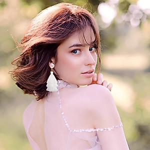 4 Pairs White Earrings for Women Layered Tassel Dangle Earrings Bohemian Geometric Earrings Mottled Hoop Bead Earrings (Elegant)