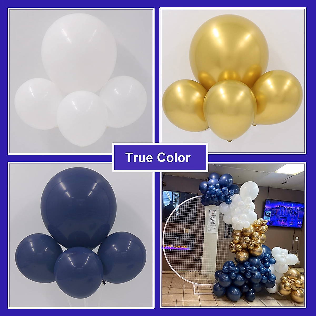 Navy Blue and Gold Balloons Garland Kit, 167 pcs Navy Blue White Gold Balloons Arch Kit for Birthday Baby Shower Wedding Graduation Class of 2024 Prom Party Decorations