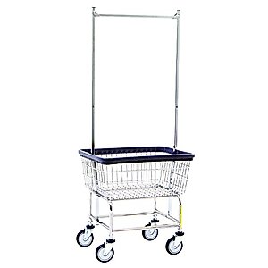 R&B Wire™ 100E58KD Commercial Wire Laundry Cart with Double Pole Rack, 2.5 Bushel, Chrome, Made in USA