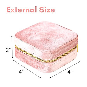 Fixwal Travel Plush Velvet Jewelry Box with Mirror Mini Jewelry Case for Women Girls Small Portable Organizer Boxes for Rings Earrings Necklaces Bracelet - Pink