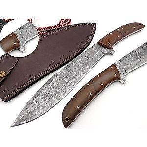 Nooraki BK-55 Handmade Damascus Hunting Bowie Knife Full Tang With Leather Sheath