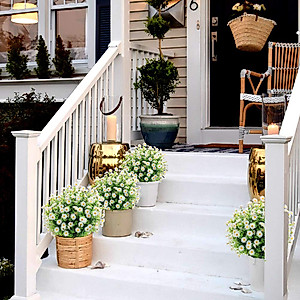 GREENRAIN 24 Bundles Artificial Daisy Flowers Outdoor Fake Flowers for Decoration No Fade Faux Plastic Flower Garden Porch Window Box Décor (White)