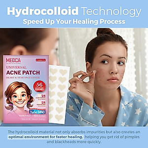 MEDca Acne Patches for Face - Hydrocolloid Bandages (56 Count) Pimple Patches for Face in Hearts & Stars, Acne Spot Treatment Care for Face & Skin Spot Patch Conceals Zits, Acne and Blackheads