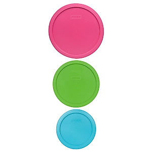 Pyrex (1) 7403-PC Pink lid & (1) 7402-PC Green lid & (1) 7201-PC Surf Blue Lid Made in the USA