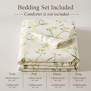 Jolusere Botanical Floral Duvet Cover Twin Size 100% Organic Cotton Duvet Cover Set for Kids Girls Cream White Duvet Cover with 1 Pillowcase(Twin,No Comforter)