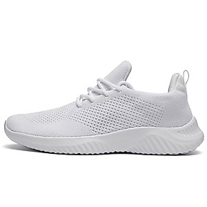 Mens Slip-on Tennis Shoes Walking Running Sneakers Lightweight Breathable Casual Soft Sole Mesh Work Gym Trainers White