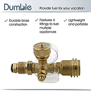 Dumble Propane Brass Tee with 4 Port Adapter for RV - RV Propane Tank Tee Manifold Connection, 4 Port Propane T, 1pc