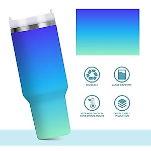 MCHIVER Blue Gradient 40 oz Tumbler with Handle and Straw Stainless Steel Vacuum Water Bottle Leak-proof Travel Coffee Mug Thermos Water Bottle for Home Office Car