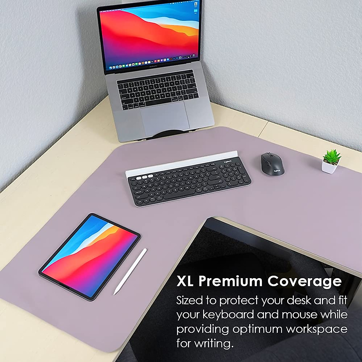Con-Tact Brand XL Corner Desk Pad | Waterproof Anti-Slip PU Leather | Large Corner Computer Workstation Protection | Mouse Pad Gaming Pad | 36" X 15.7" L Shape | Dual Sided (Blue/Purple)