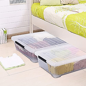 Buyitt 3 Packs 40 Quart Plastic Under Bed Storage Box, Large Wheels Storage Bin, Clear
