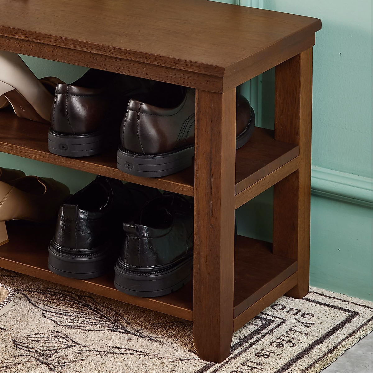 Aroktake Shoe Rack Bench, 2-Tier Wood Heavy Duty Shoe Organizer Shelf for Entryway, Living Room,Bedroom (Brown, 11.81"X31.5"X16.54")