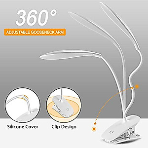 URAQT LED Desk Lamp with Clamp,LED Desk Lamp for Home Office 360° Flexible Adjustable Arm Touch Table Lamp with 3 Brightness Levels Gooseneck Desk Lamp Cordless Rechargeable Dimmable Desk Light