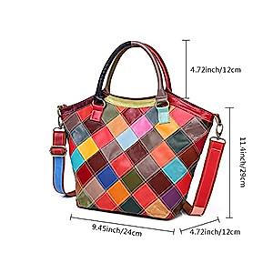 Segater Women Shoulder Handbag Genuine Leather Random Square Splicing Satchels Work Shopper Crossbody Purses