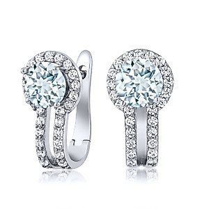 Gem Stone King 925 Sterling Silver Gemstone Birthstone and and White Created Sapphire Earrings | 5MM Round French Clip Clasp Hook Earring For Women