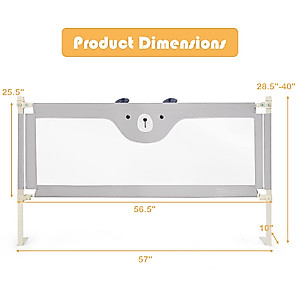 HONEY JOY Bed Rail for Toddlers, 57-in Extra Long, Portable Safety Bed Guardrail w/Double Safety Child Lock, Foldable Baby Bed Rail Guard, Fit King & Queen Full Twin Size Bed Mattress (57 INCH, Gray)