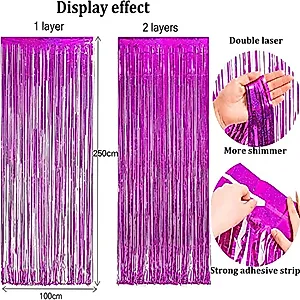 BRAVESHINE Hot Pink Glitter Tinsel Foil Fringe Curtains - 2Pcs 3.2x8.2ft Metallic Party Streamers Backdrop for Birthday Valentines Wedding Bridal Shower Tropical Hawaiian Flamingo Theme Decorations