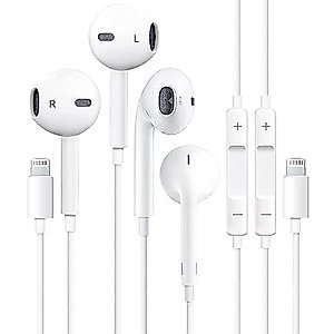 2 Pack-Apple Earbuds/iPhone Headphones/Wired Earphones/Lightning Headsets[Apple MFi Certified](Built-in Microphone & Volume Control) Compatible with iPhone 14/13/12/11/XS/X/8/7 Support All iOS System