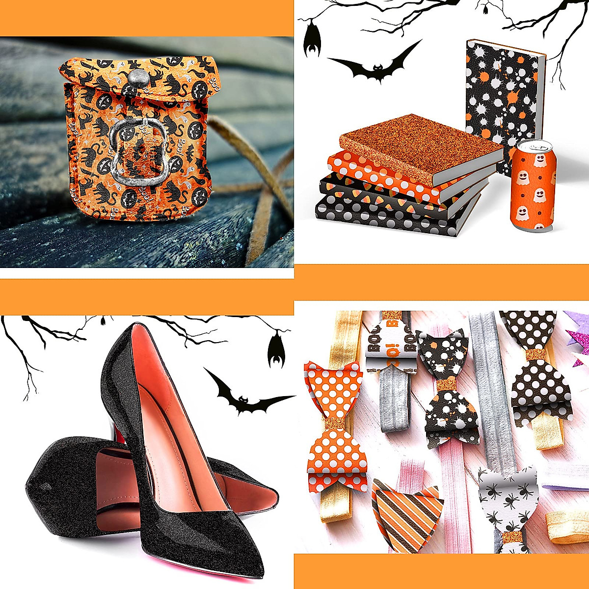 15 Pieces Halloween Leather Sheet Glitter Synthetic Leather Sheet Autumn Faux Leather Sheet Plant Leather Fabric Sheet for DIY Crafts Decoration Supplies (Classic Style)