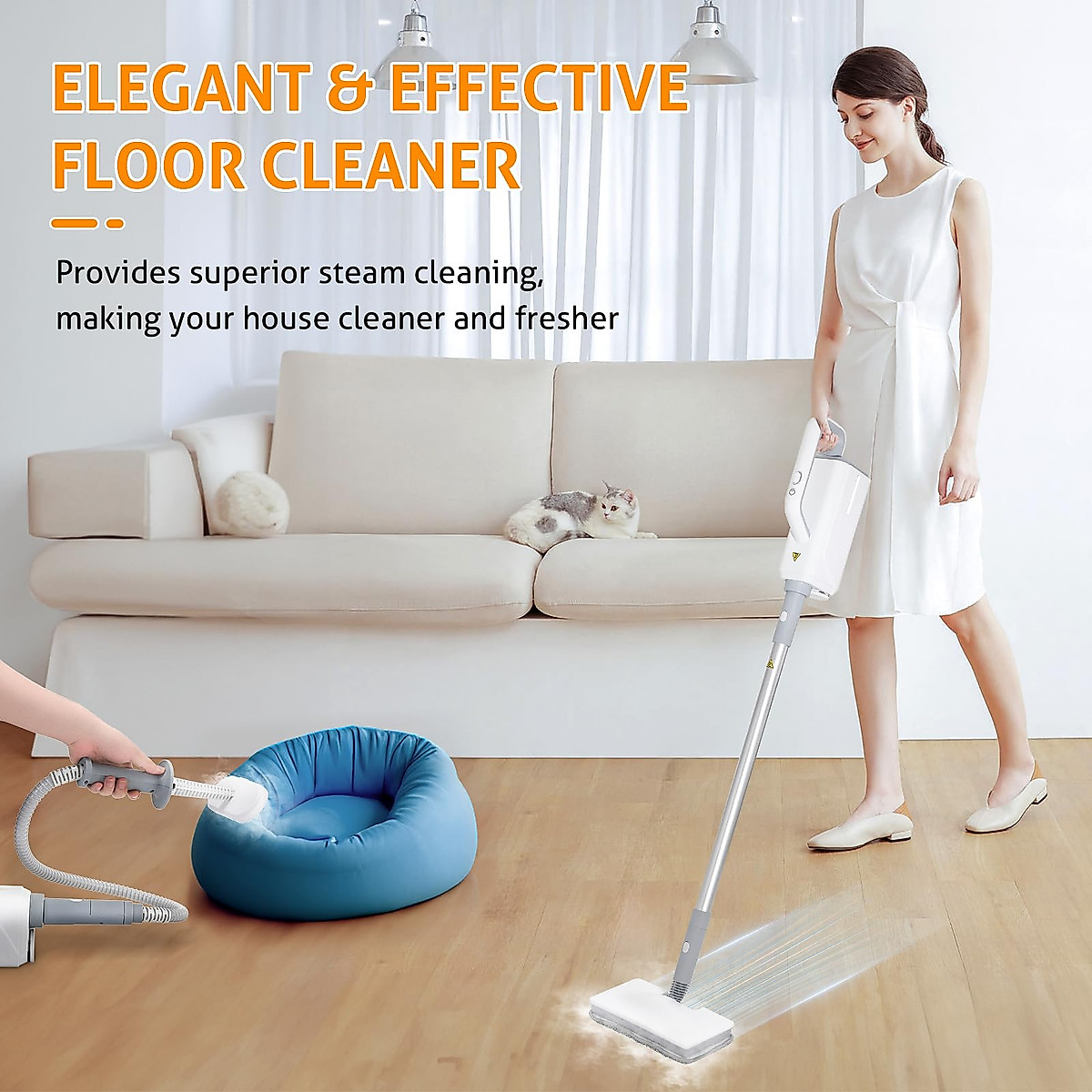 WICHEMI 1300W Multipurpose High-Temp Floor Steam Mop Steam Cleaning Machine + 1800W High Temperature Handheld Steam Cleaner Electric Steam Cleaning Machine