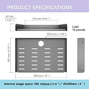 JINGCHENGMEI 2 Pcs of Metal Floating Shelf Modern Wall Mounted Storage Rack 12"*8" Deep Display Shelf in Living Room, Bedroom,Bathroom, Kitchen,Garage or Office (12 inches 2 Pcs)