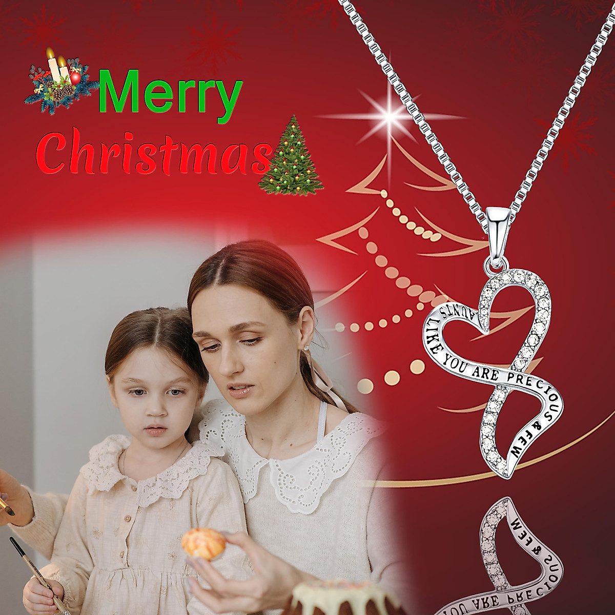 Ado Glo Christmas Day Auntie Gift, Aunts like You Are Precious and Few Infinity Heart Pendant Necklace, Fashion Jewelry for Women, Her Birthday Anniversary
